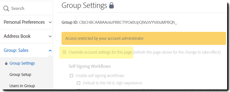 Configure the Group Administrator Permissions